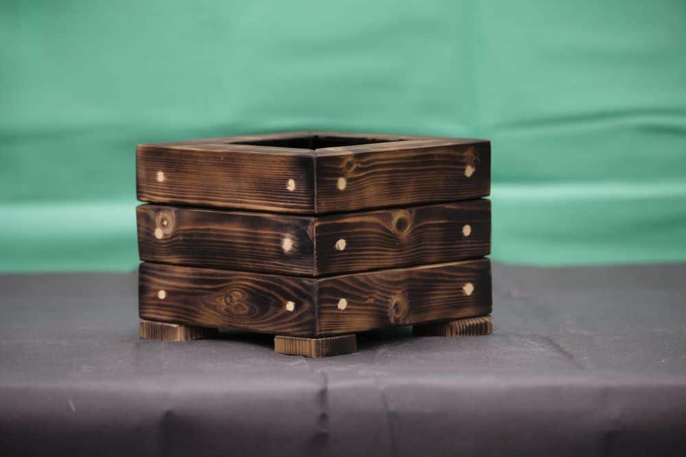 Square Wood Hand-Burned Bonsai Pot, Internal Ø 10.5cm / External Ø 19cm ...
